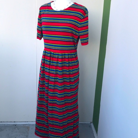 Vintage | Dresses | Vintage 9s Primary Color Striped Dress | Poshmark